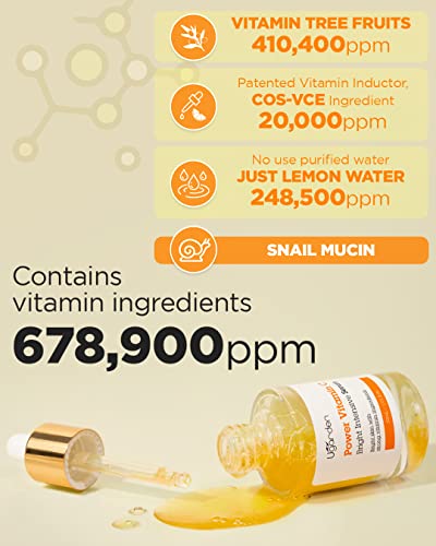 UGARDEN Power Vitamin C Bright Intensive Serum with Snail Mucin - Hypoallergenic Skin Glow & Rejuvenating Face Ampoule - Improves Skin Tone & Troubles, 1.01 fl.oz.