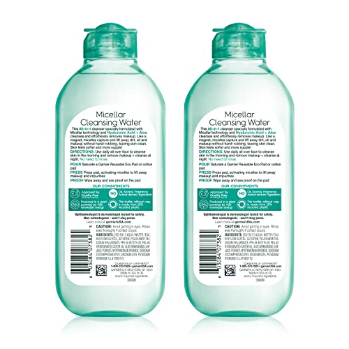 Garnier SkinActive Micellar Water with Hyaluronic Acid & Aloe, Facial Cleanser & Makeup Remover, 13.5 fl. oz, 2 count (Packaging May Vary)