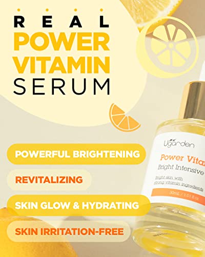 UGARDEN Power Vitamin C Bright Intensive Serum with Snail Mucin - Hypoallergenic Skin Glow & Rejuvenating Face Ampoule - Improves Skin Tone & Troubles, 1.01 fl.oz.