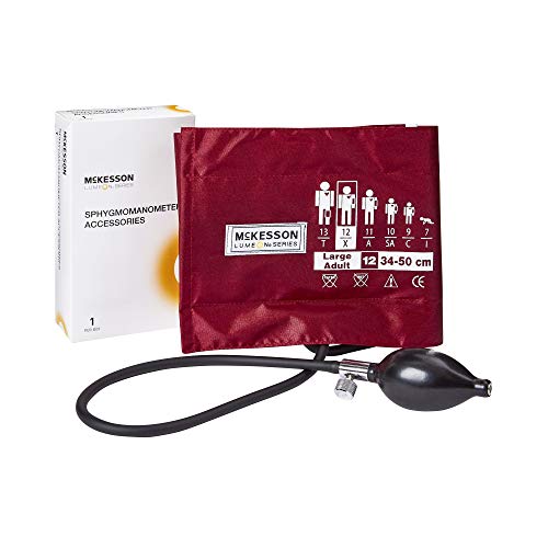 McKesson LUMEON Replacement Blood Pressure Cuff with Bulb and Valve, Nylon Cuff, 2-Tube Bladder, Burgundy, Adult Large, Gauge Not Included, 15 Count
