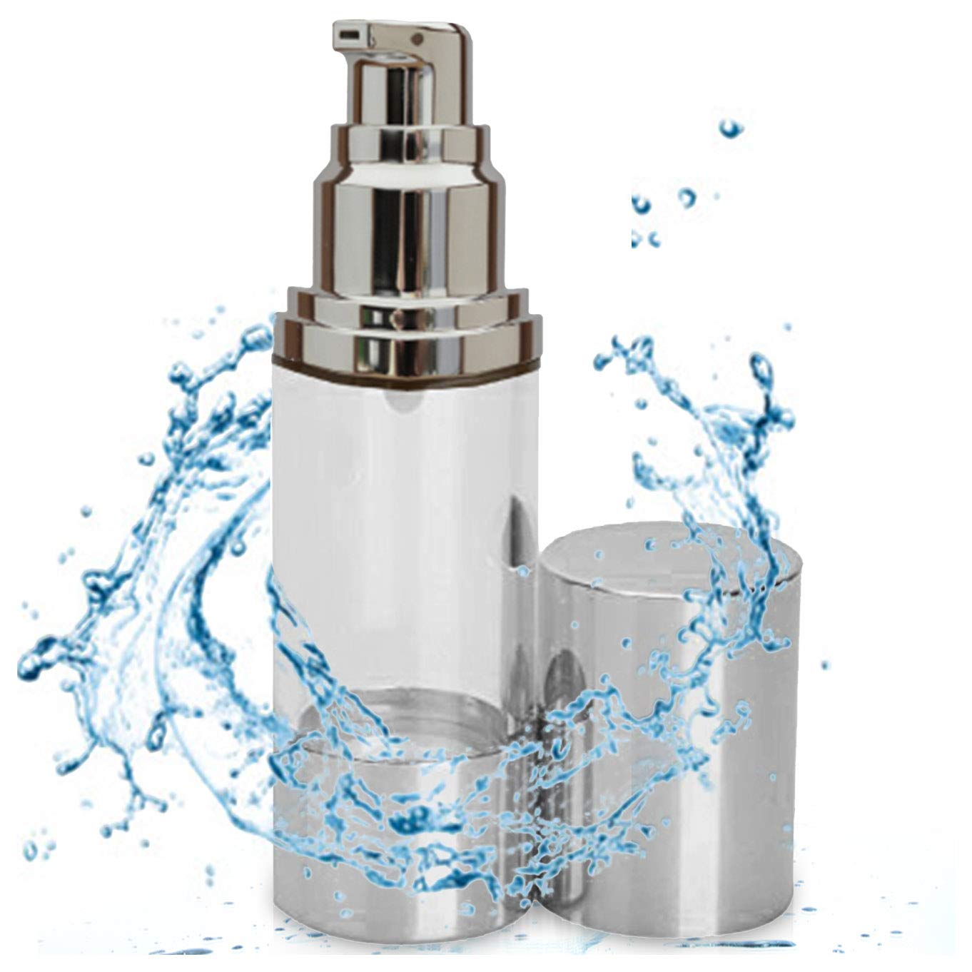 Sterile Airless Pump Container - 1oz Refillable Travel Pump Bottle for Makeup, Serums & Creams - Lightweight, Shockproof & Leakproof - BPA Free