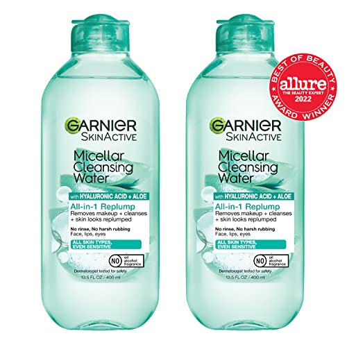 Garnier SkinActive Micellar Water with Hyaluronic Acid & Aloe, Facial Cleanser & Makeup Remover, 13.5 fl. oz, 2 count (Packaging May Vary)