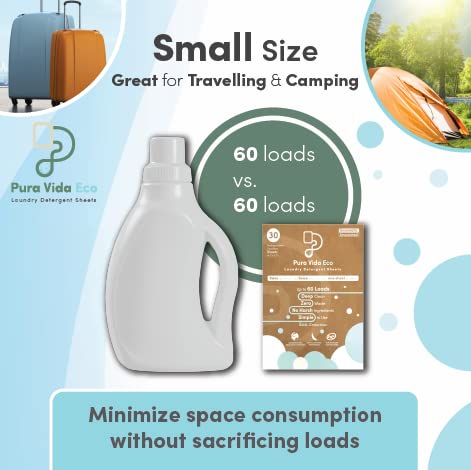 Pura Vida Eco Laundry Detergent Sheets - 90 Sheets (up to 180 Loads) - Unscented - Ideal for Travel, Baby Clothes - Compact, Liquidless, Hypoallergenic, Eco-Friendly, Plastic-Free Solution