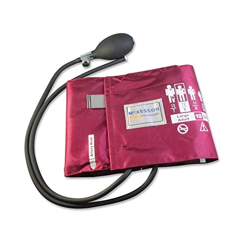 McKesson LUMEON Replacement Blood Pressure Cuff with Bulb and Valve, Nylon Cuff, 2-Tube Bladder, Burgundy, Adult Large, Gauge Not Included, 15 Count