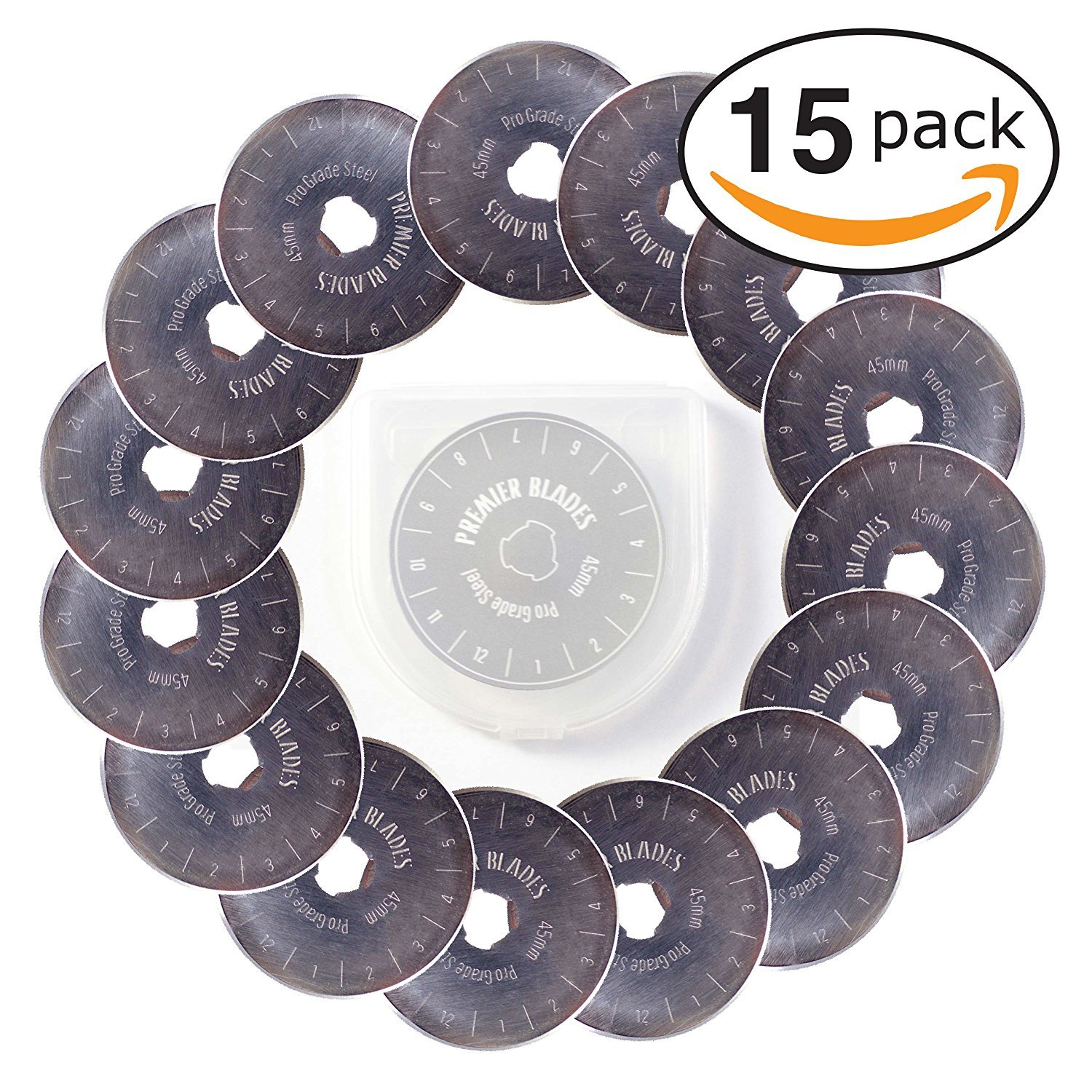 Premier Blades 45mm Rotary Cutter Blades - (15 Pack) Fits Fiskars, Olfa, Martelli Blades and More - Studio Fabric Cutter Wheel for Fabric & Paper