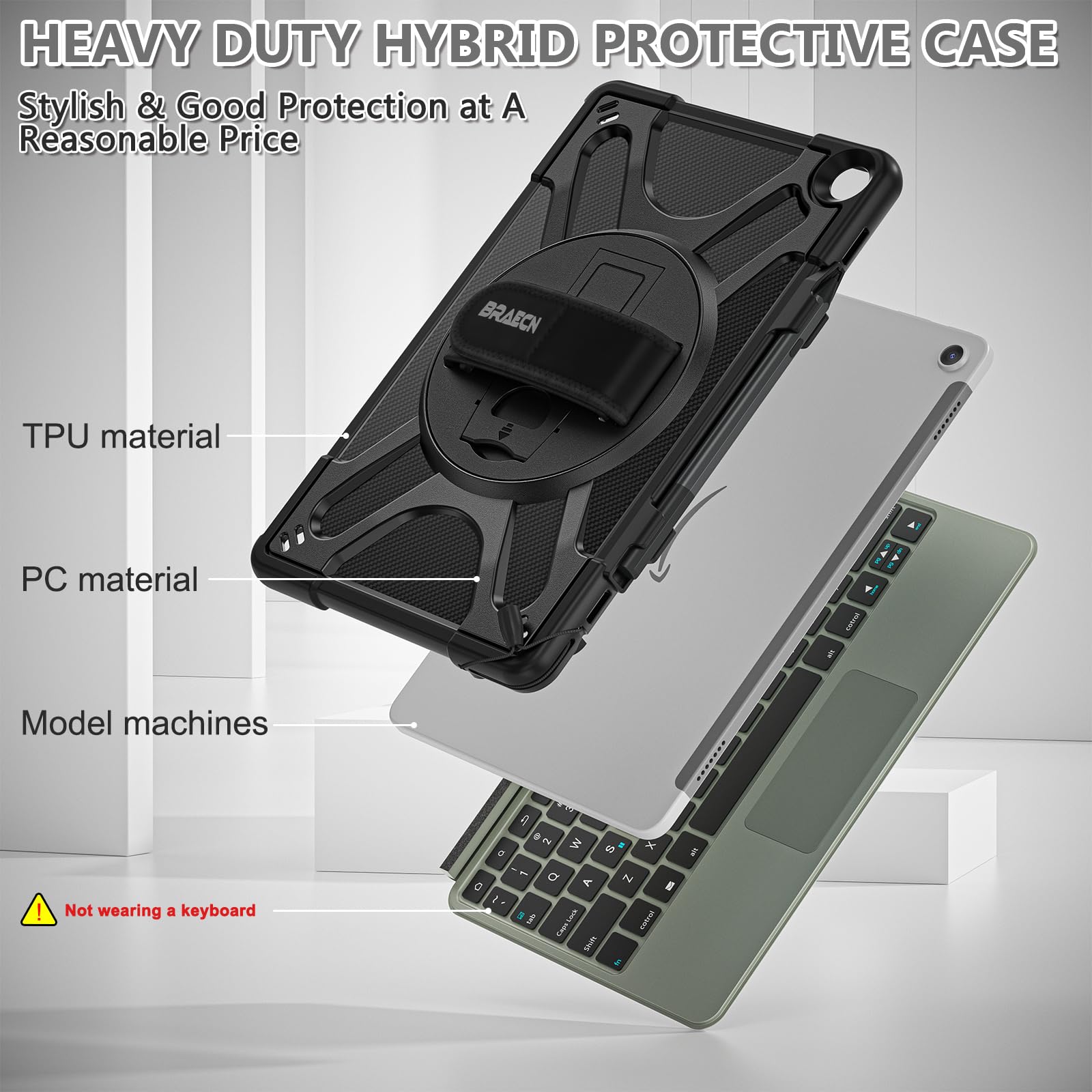 BRAECN Fire Max 11 13th Generation Case 2023, with 360° Rotating Hand Strap and Kickstand &Pencil Holder,Shoulder Strap,Keyboard Adsorption Interface for Amazon Fire Max 11 -Black