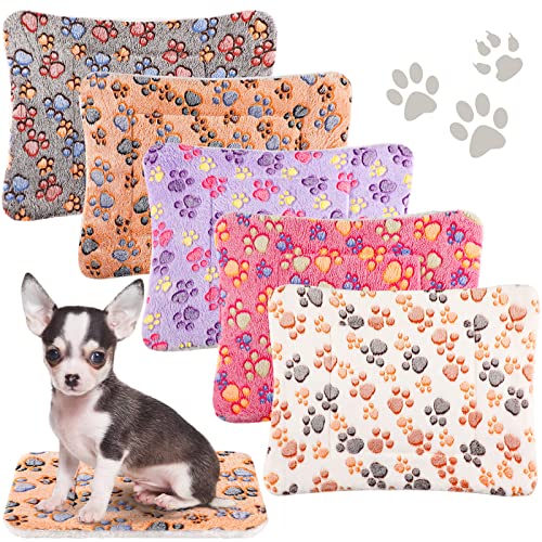 5 Pcs Guinea Pig Bed Mat Cute Cats Paw Print Blanket Bed for Small Animal Winter Soft Plush Bunny Dog Cat Bed Thickened Washable Reversible Fleece Crate Bed Mat Hamster Bedding (13 x 18.5 Inch)
