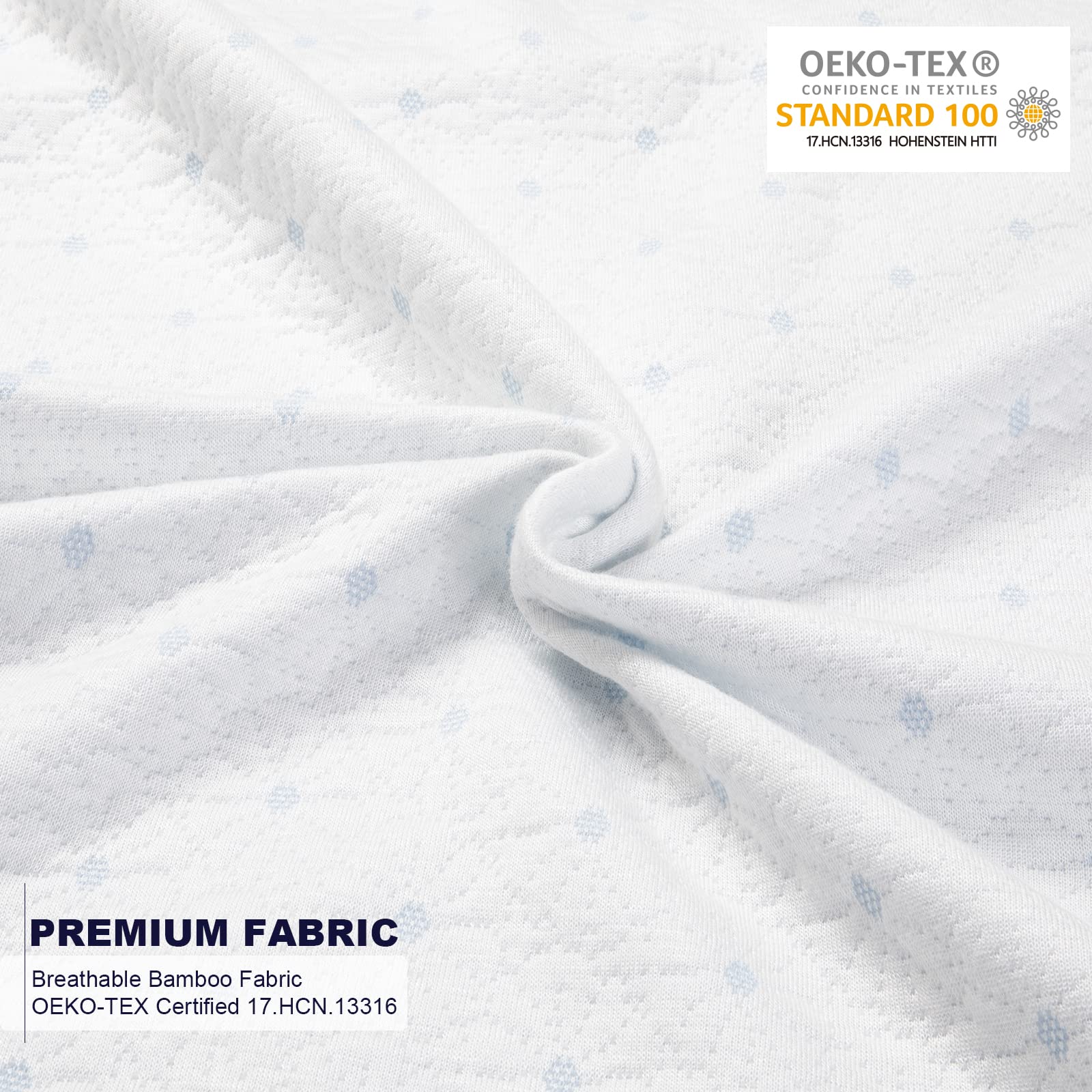 Ferlizer 4 Inch Full Mattress Topper Protector Cover, Oeko-Tex Certified, Bamboo Zippered Cover for Mattress Topper, Adjustable Straps & Anti-Slip Silicone Bottom, Removable & Washable - Cover Only