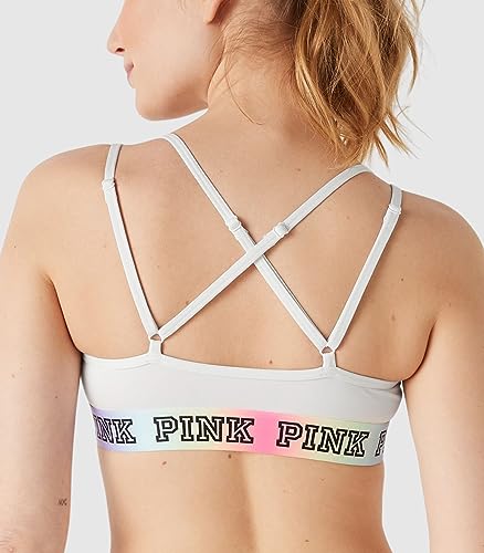 Victoria's Secret Pink Ultimate Strappy Sports Bra, Low Impact Bras for Women, Multi White, (S)