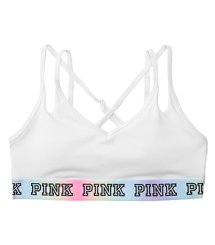 Victoria's Secret Pink Ultimate Strappy Sports Bra, Low Impact Bras for Women, Multi White, (S)