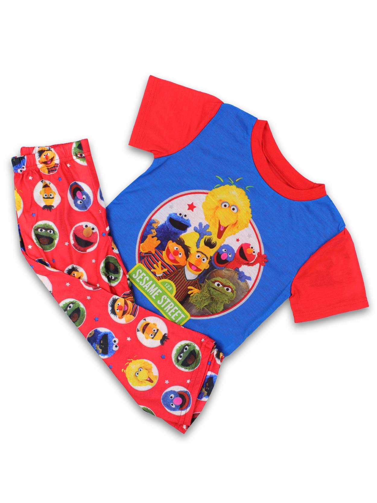 Sesame Street Elmo Toddler Boys 2 Piece Short Sleeves Pants Pajamas Set (2T, Red/Blue)