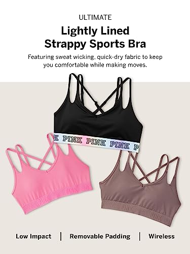Victoria's Secret Pink Ultimate Strappy Sports Bra, Low Impact Bras for Women, Multi White, (S)