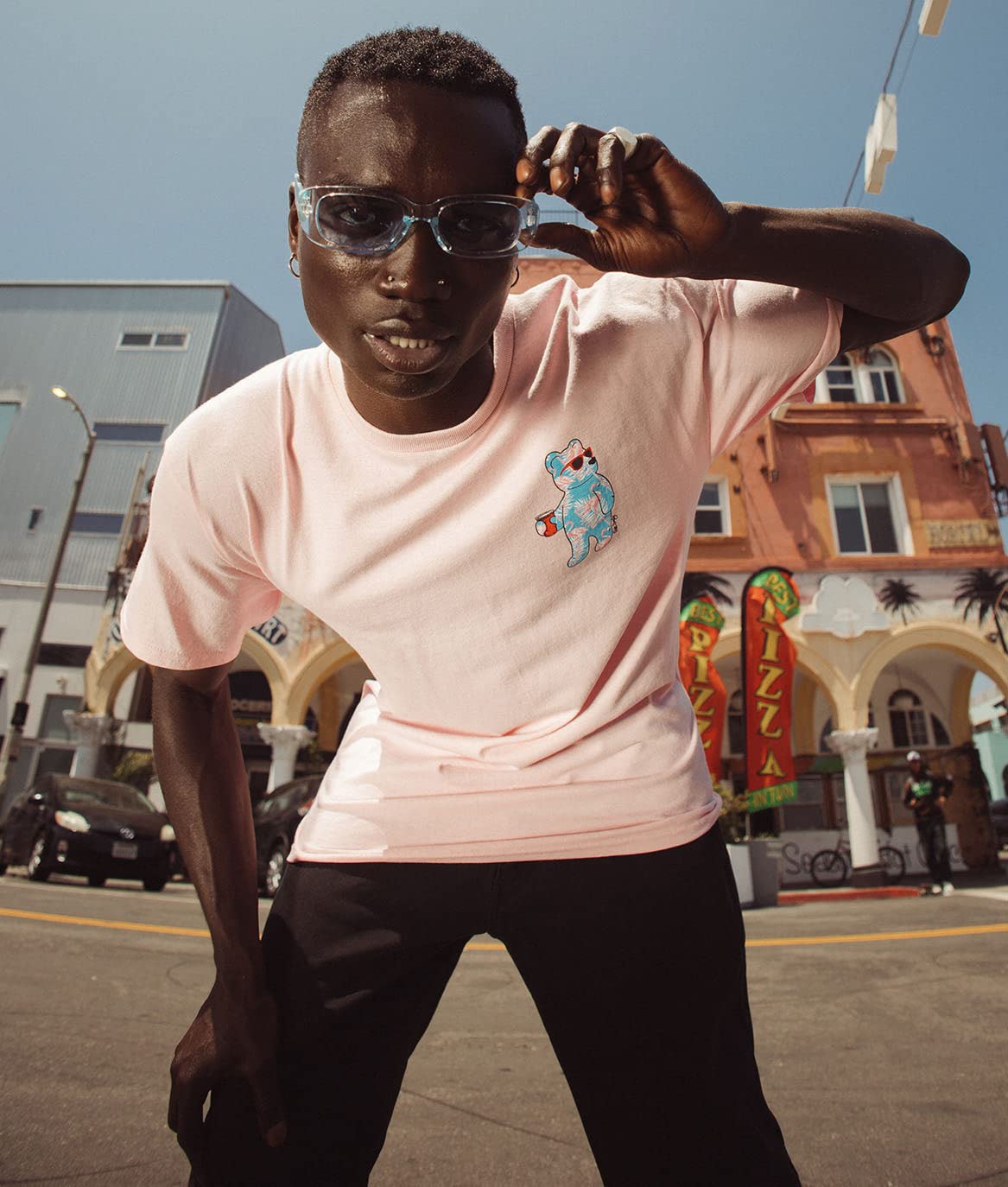Riot Society Tropical Flamingo Bear Mens T-Shirt - Pink, XX-Large