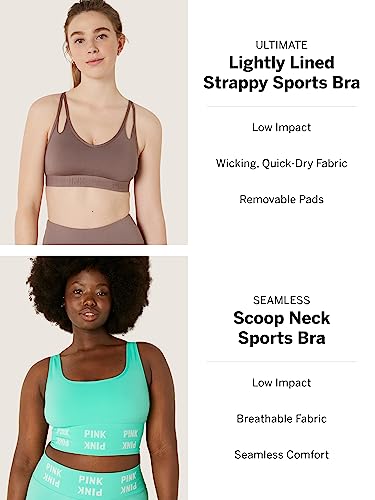 Victoria's Secret Pink Ultimate Strappy Sports Bra, Low Impact Bras for Women, Multi White, (S)