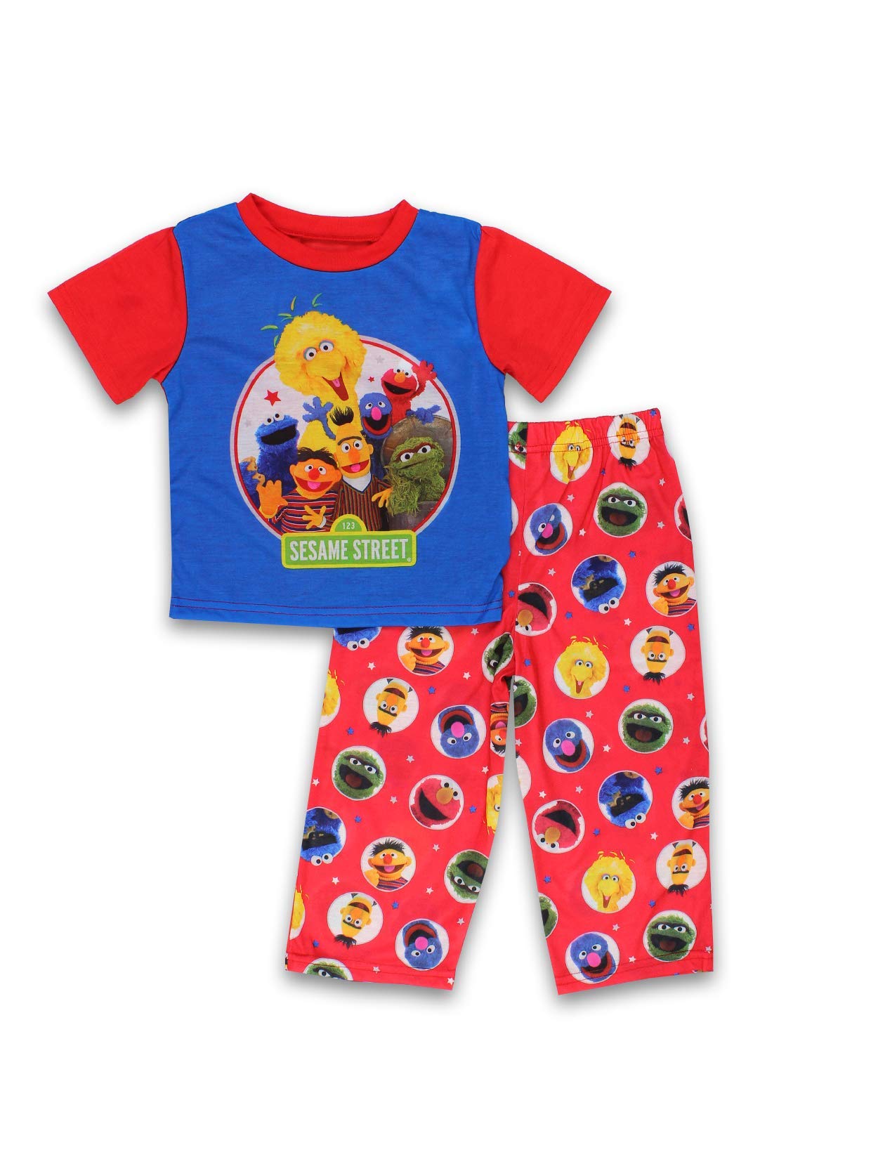 Sesame Street Elmo Toddler Boys 2 Piece Short Sleeves Pants Pajamas Set (2T, Red/Blue)