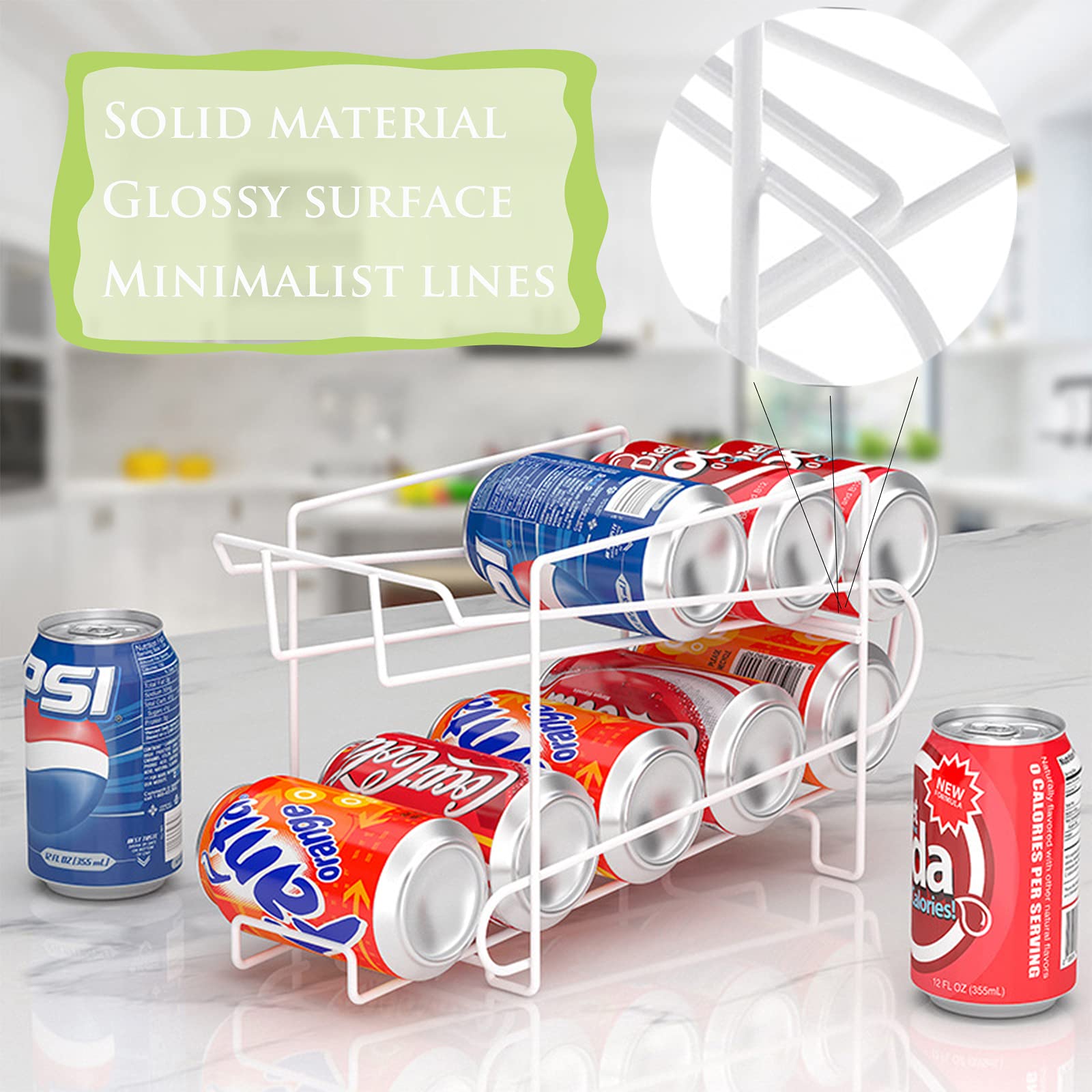 Povinmos Soda Can Rack Beverage Dispenser, Can Organizer Holds up to 10 Cans for Refrigerator, Kitchen Cabinet or Pantry-Dispenser 10 Standard Size 12oz Soda Cans or Canned food