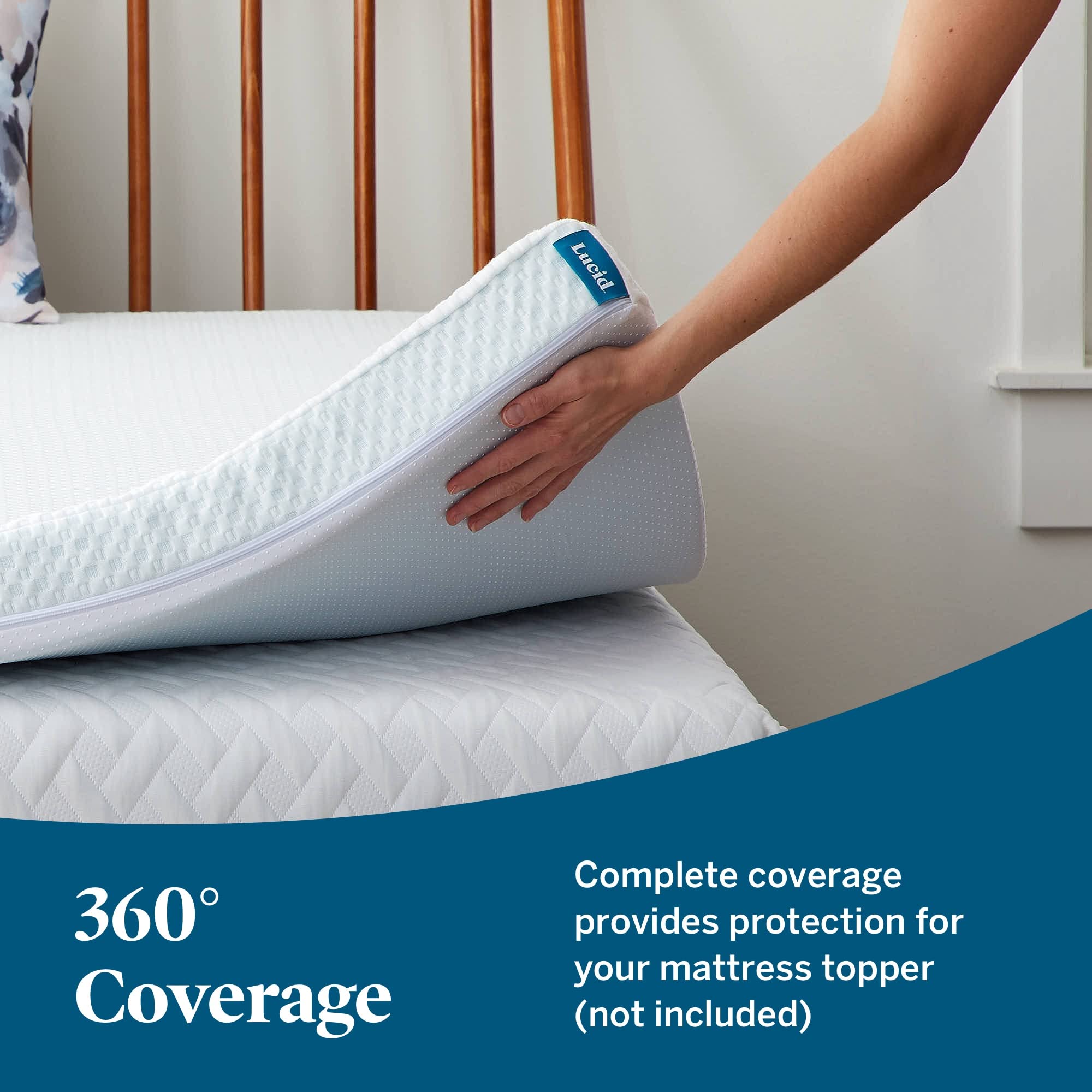 Lucid 4 Inch Mattress Topper Cover California King - Twin Mattress Cover with Zipper - White