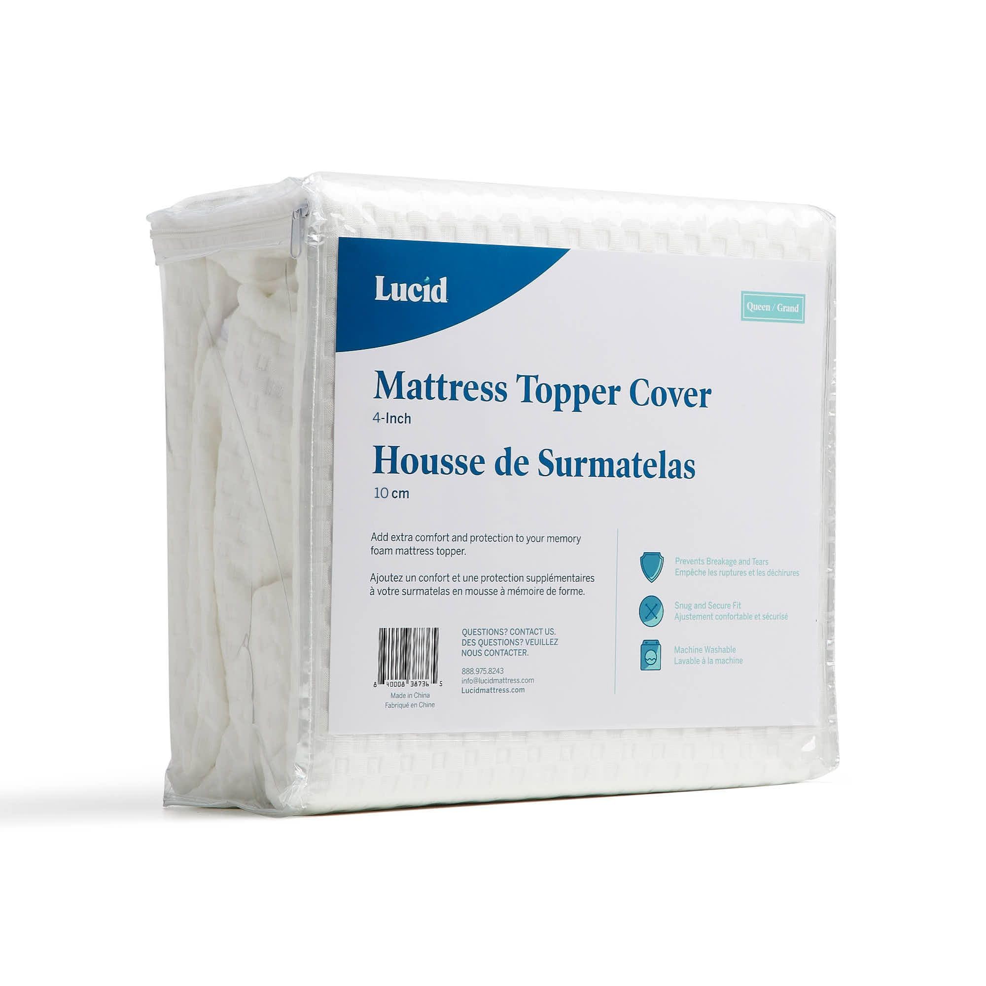 Lucid 4 Inch Mattress Topper Cover California King - Twin Mattress Cover with Zipper - White