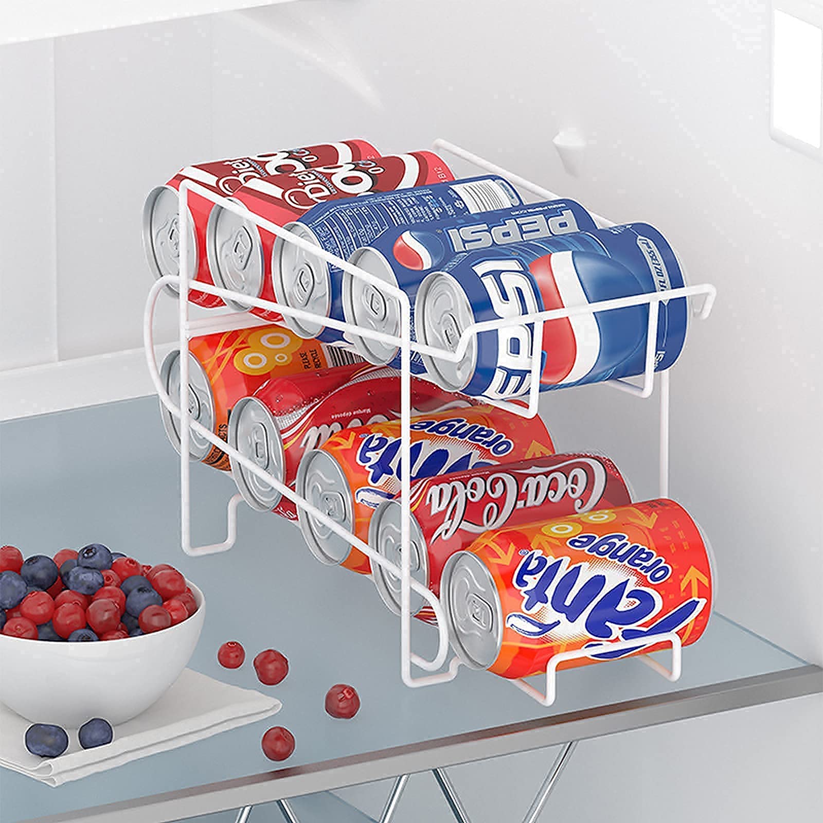 Povinmos Soda Can Rack Beverage Dispenser, Can Organizer Holds up to 10 Cans for Refrigerator, Kitchen Cabinet or Pantry-Dispenser 10 Standard Size 12oz Soda Cans or Canned food