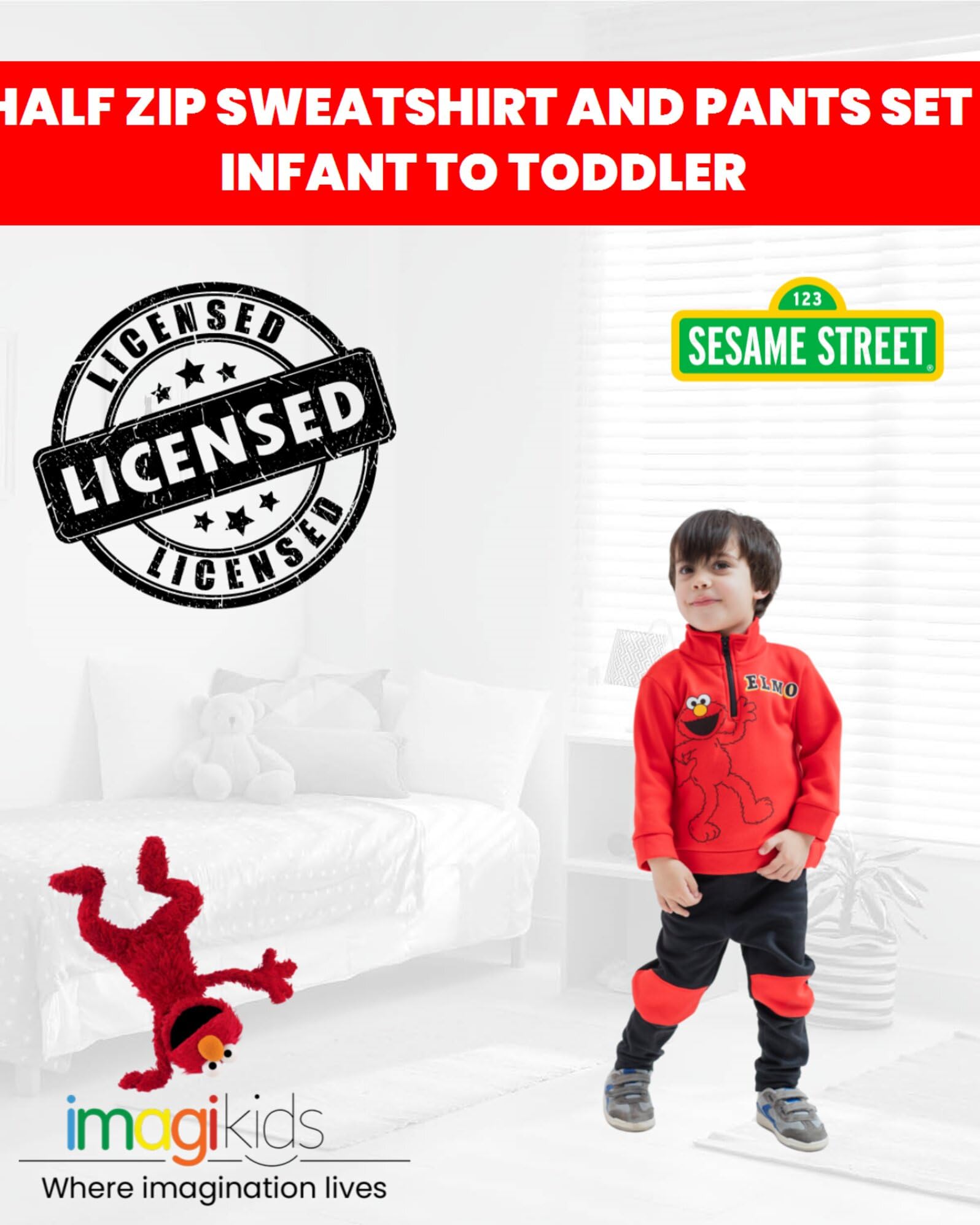 Sesame Street Elmo Infant Baby Boys Fleece Half Zip Sweatshirt and Pants Set red/black 24 Months