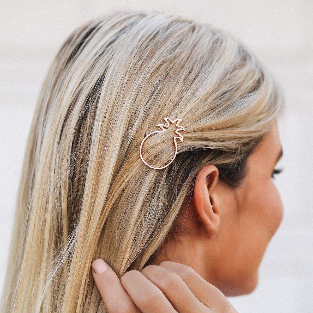 Pura Vida Rose Gold Pineapple Hair Barrette - 100% Brass Base, Stylish Clip Design - 2 Inches