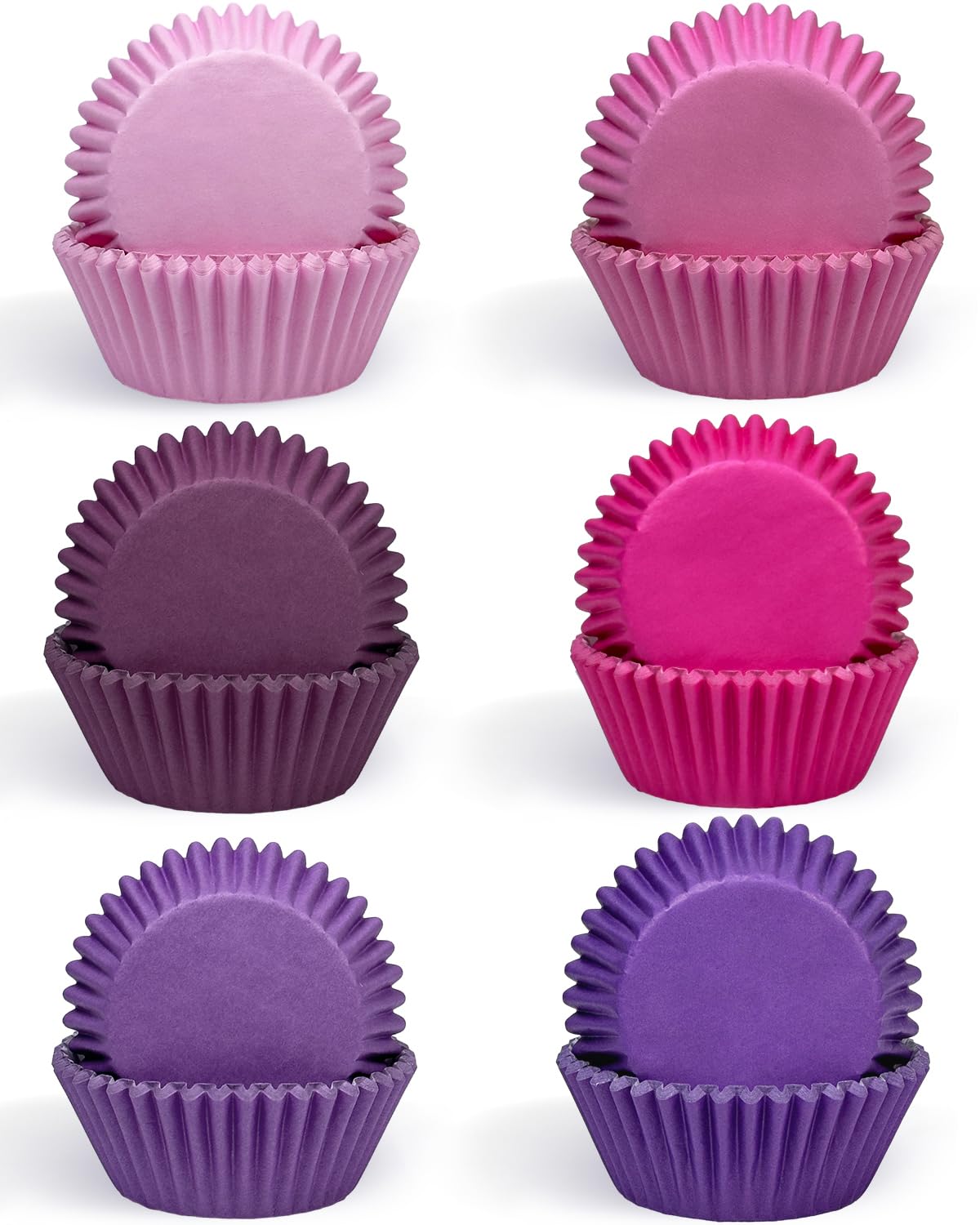 qiqee Mini 300-Count Cupcake Liners Cupcake Cups Food Grade 6 Solid Pink Purple Colors Cupcake Papers Baking Cups Cupcake Wrappers (Mini Size)