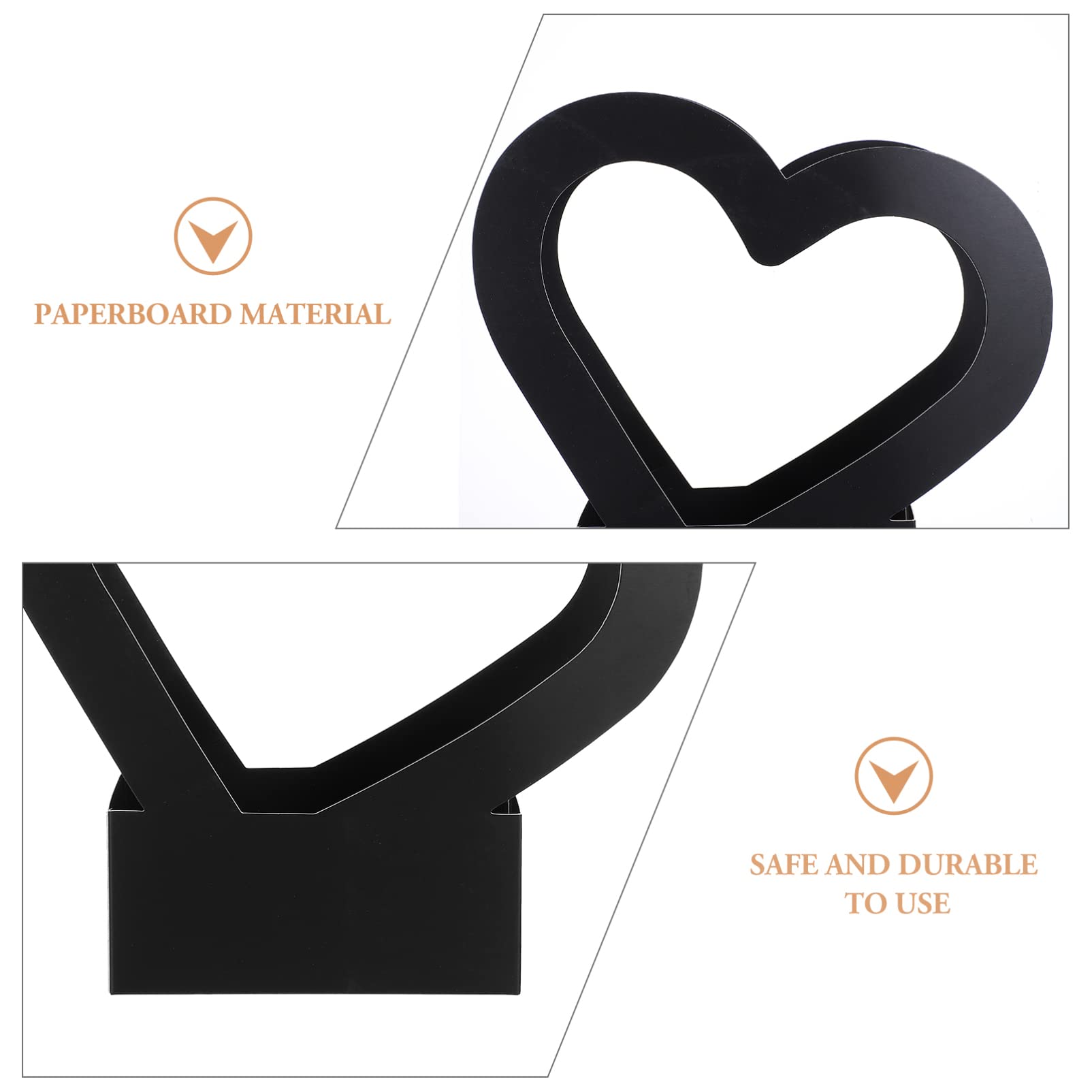 NUOBESTY Bouquet Flower Boxes 2Pcs Flower Box Heart Shaped Flower Bouquet Gift Packaging Boxes with Handle Flower Arrangement Basket Craft Paper Gift Bags Black Handheld Floral Basket