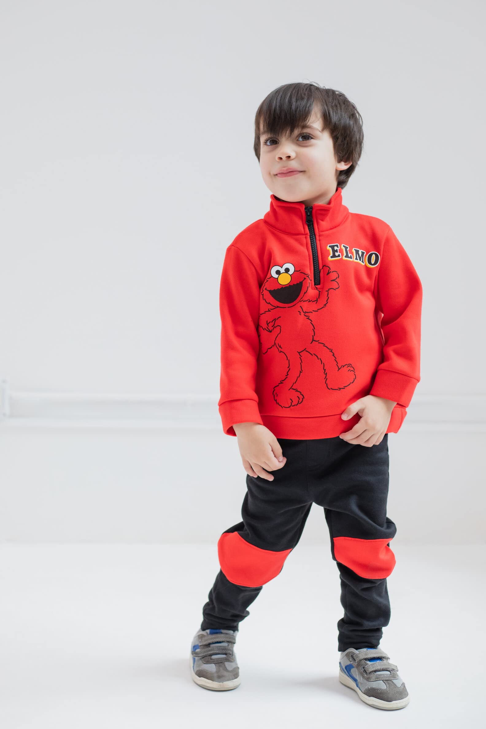 Sesame Street Elmo Infant Baby Boys Fleece Half Zip Sweatshirt and Pants Set red/black 24 Months