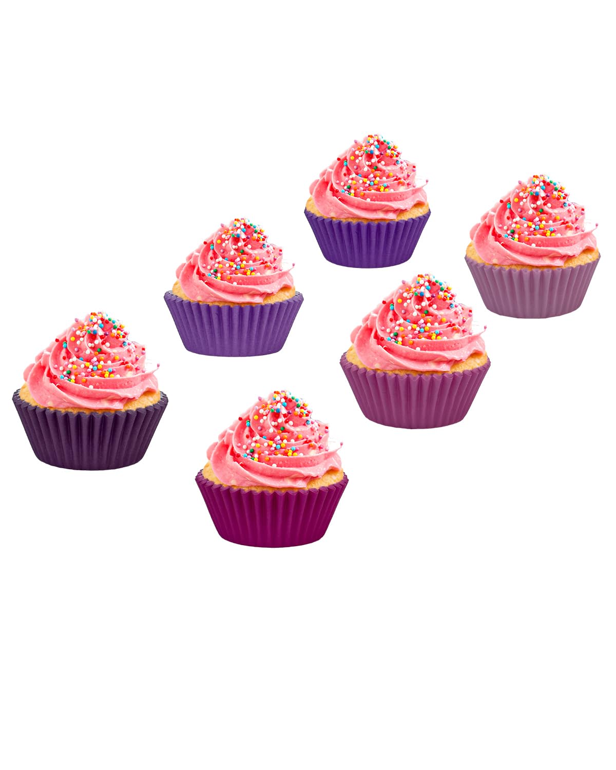 qiqee Mini 300-Count Cupcake Liners Cupcake Cups Food Grade 6 Solid Pink Purple Colors Cupcake Papers Baking Cups Cupcake Wrappers (Mini Size)