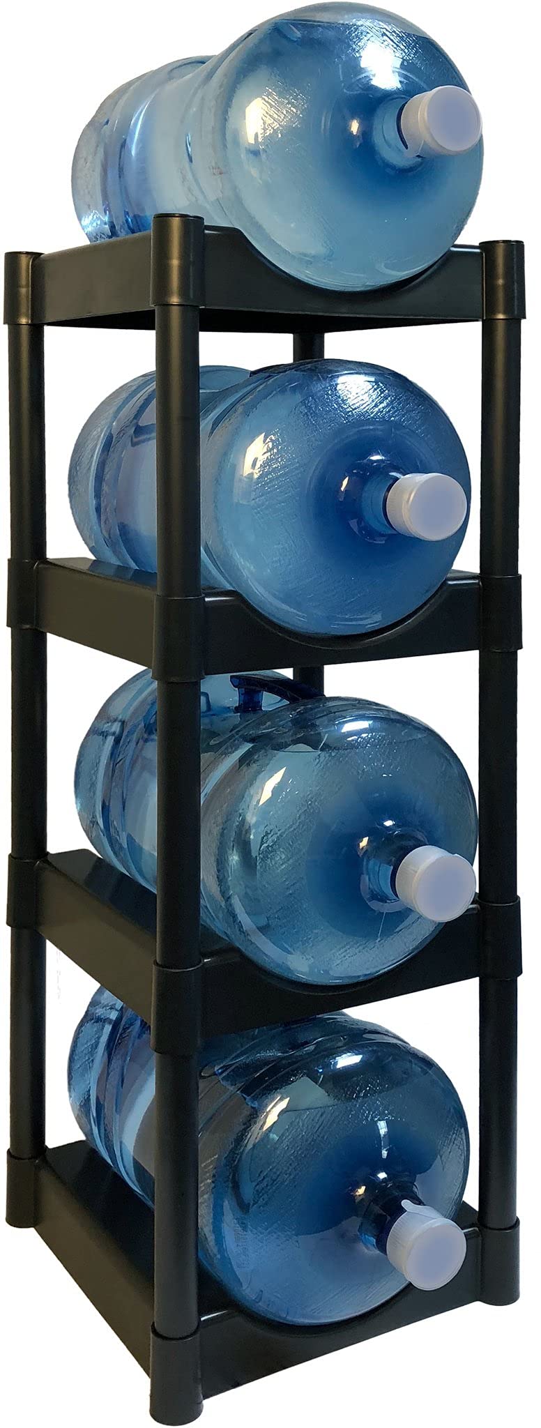 Bottle Buddy Water Racks - 3 and 5 Gallon Bottles - 4-Tray Jug Storage System - Free-Standing Organizer for Home, Office, Kitchen, Warehouse - Black