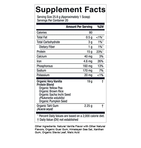 Essential Elements Organic Pea Protein Powder - Very Vanilla | Low-carb Plant-Based Vegan Blend - Keto-Friendly and Gluten-Free | 20 Servings, 18.2 oz