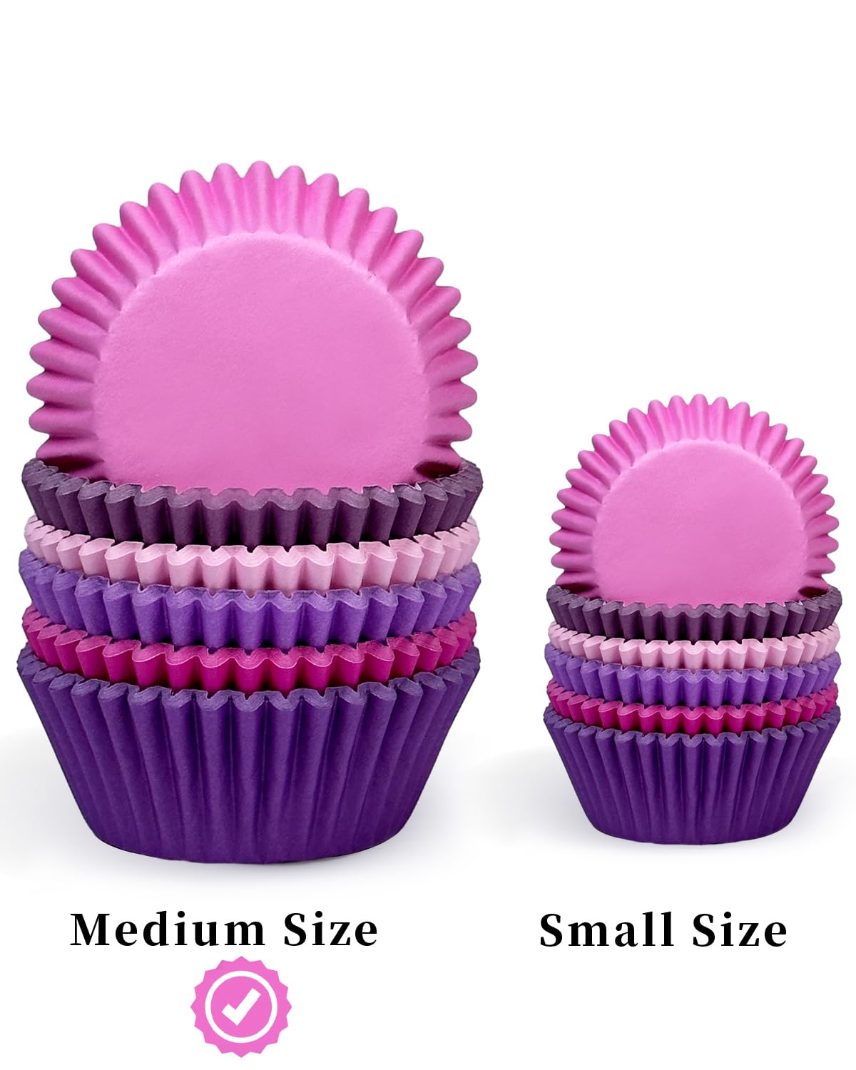 qiqee Mini 300-Count Cupcake Liners Cupcake Cups Food Grade 6 Solid Pink Purple Colors Cupcake Papers Baking Cups Cupcake Wrappers (Mini Size)