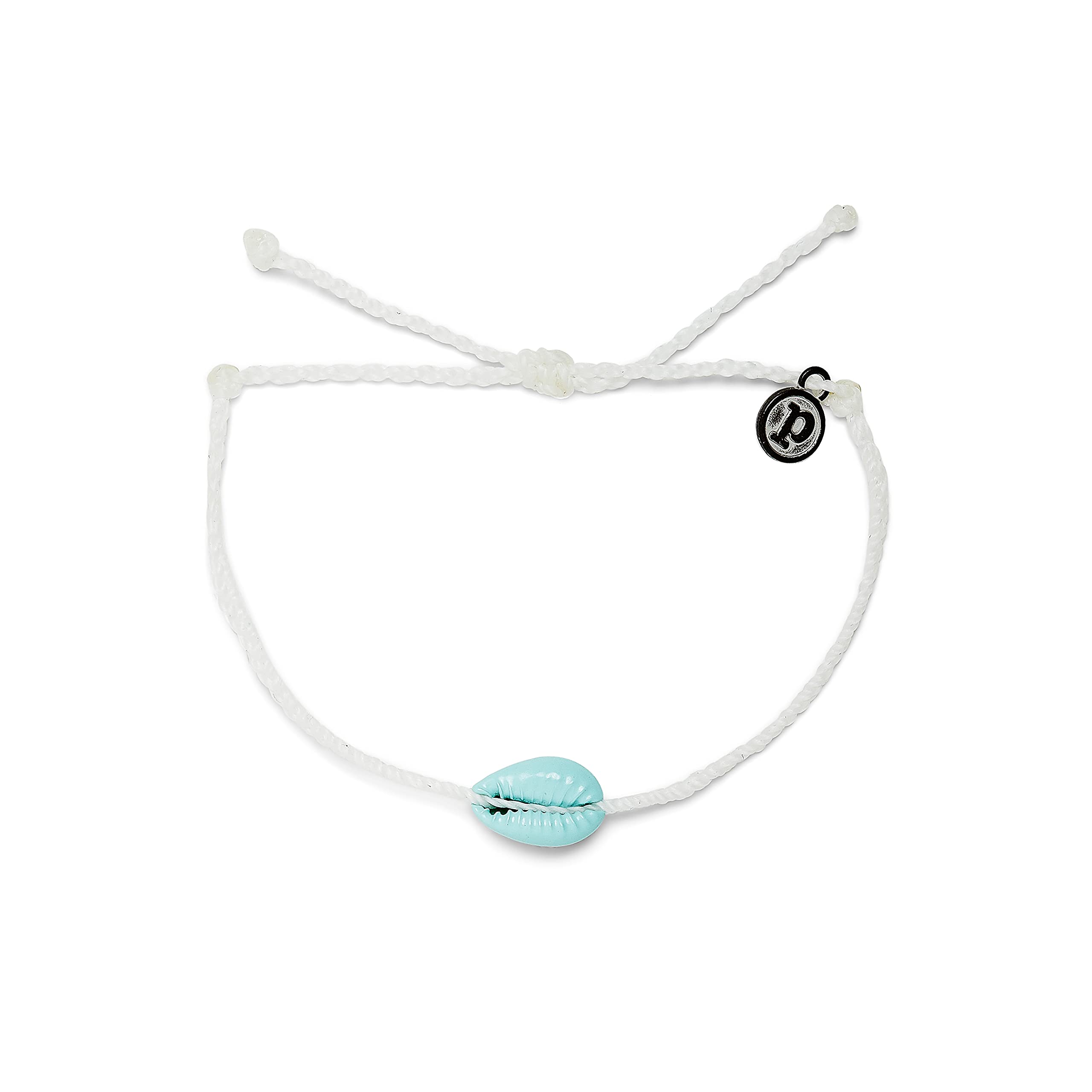 Pura Vida Silver-Plated Candy Blue Cowrie Bracelet - Adjustable Band, Coated Brand Charm - White