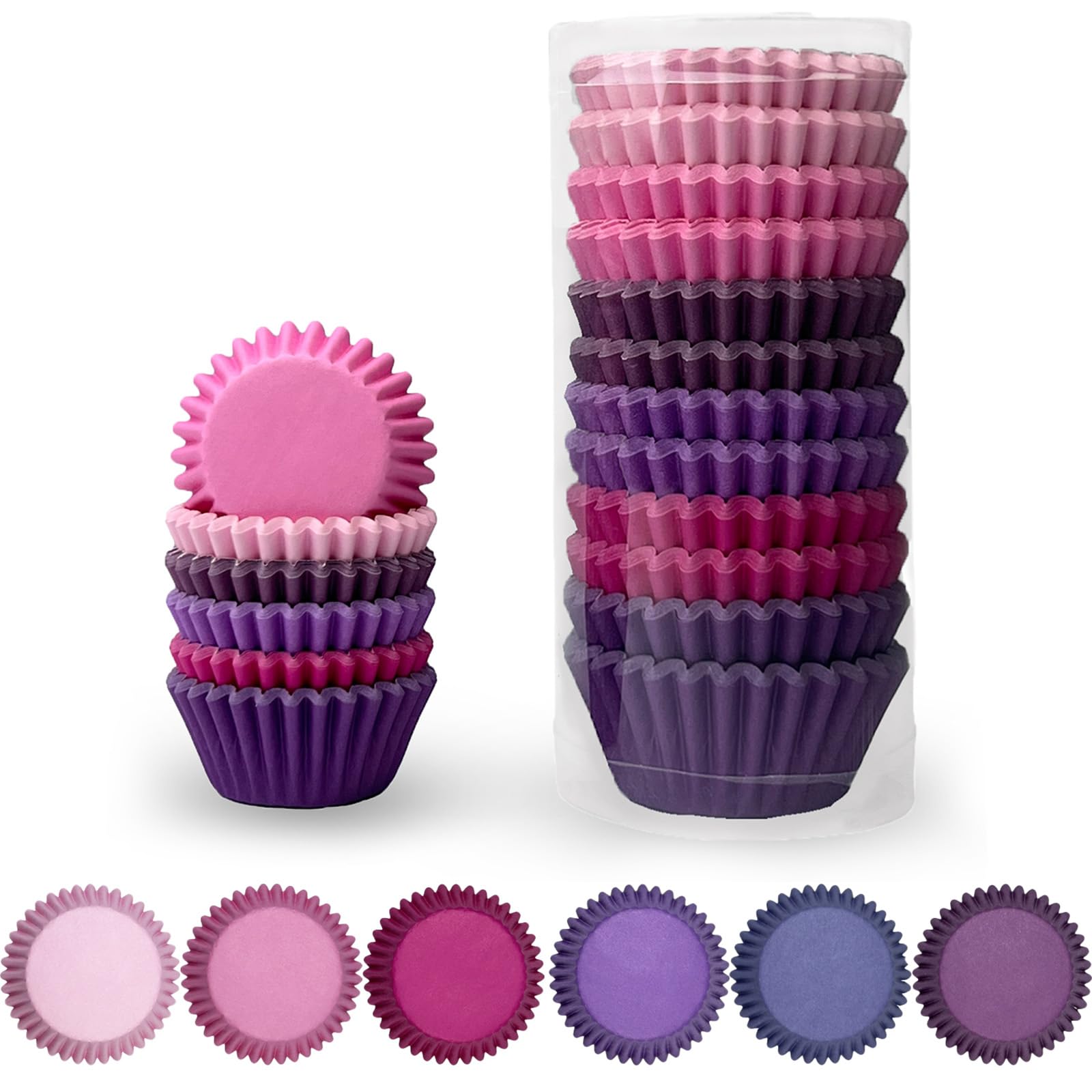 qiqee Mini 300-Count Cupcake Liners Cupcake Cups Food Grade 6 Solid Pink Purple Colors Cupcake Papers Baking Cups Cupcake Wrappers (Mini Size)