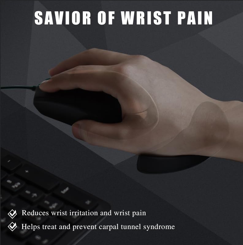 JIKIOU Upgrade Enlarge Gel Memory Foam Set Keyboard Wrist Rest Pad, Mouse Wrist Cushion Support for Office, Computer, Laptop, Mac, Comfortable, Lightweight for Easy Typing Pain Relief, Black