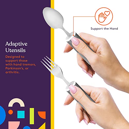 Special Supplies Adaptive Utensils (5-Piece Kitchen Set) Wide, Non-Weighted, Non-Slip Handles for Hand Tremors, Arthritis, Parkinsonās or Elderly Use - Stainless Steel (Grey)
