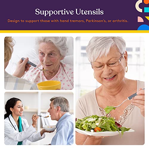 Special Supplies Adaptive Utensils (5-Piece Kitchen Set) Wide, Non-Weighted, Non-Slip Handles for Hand Tremors, Arthritis, Parkinsonās or Elderly Use - Stainless Steel (Grey)
