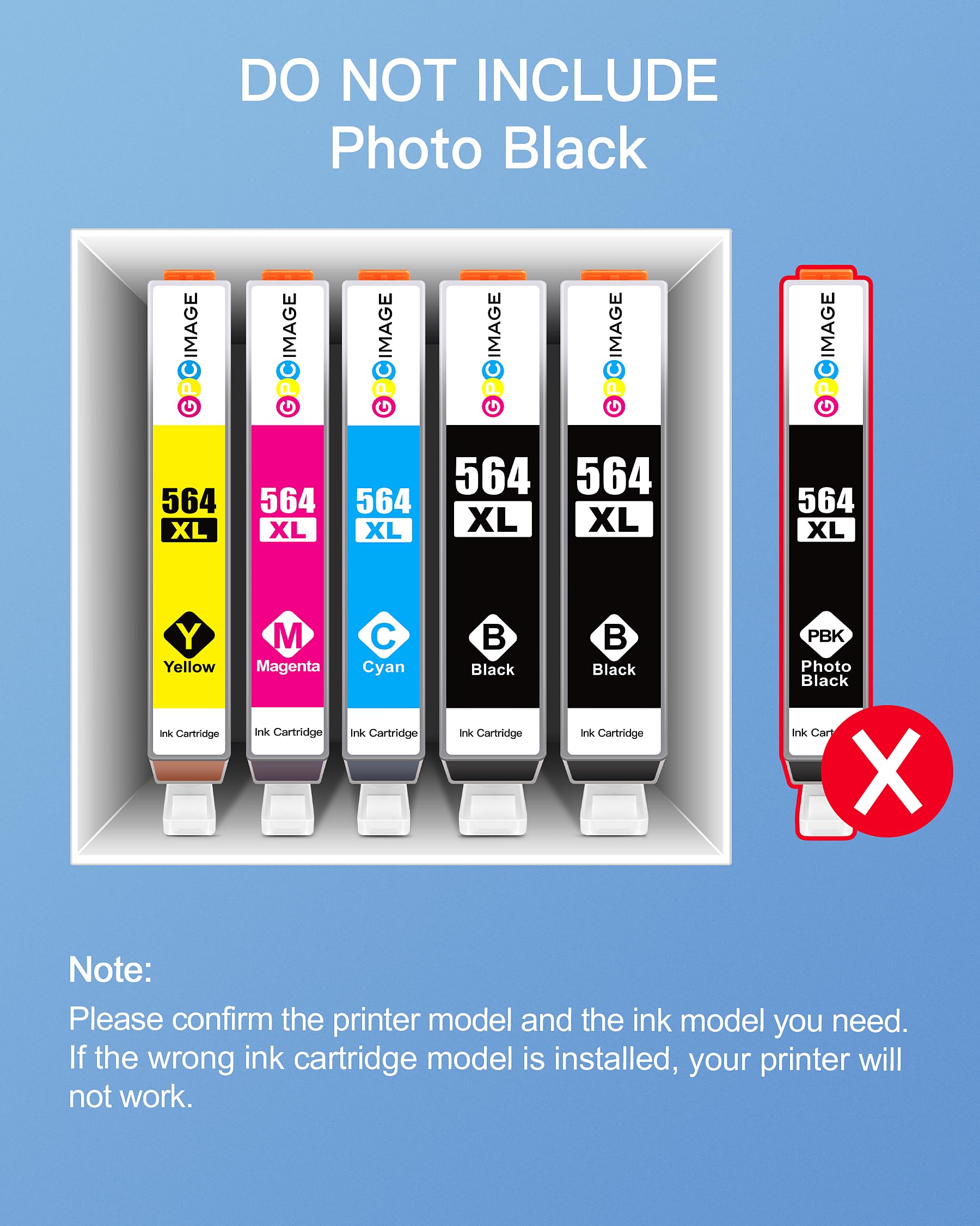 GPC Image Compatible Ink Cartridge Replacement for HP 564XL 564 XL Compatible with DeskJet 3520 3522 Officejet 4620 Photosmart 5520 6510 7520 7525 Printer (2 Black 1 Cyan 1 Magenta 1 Yellow, 5 Pack)