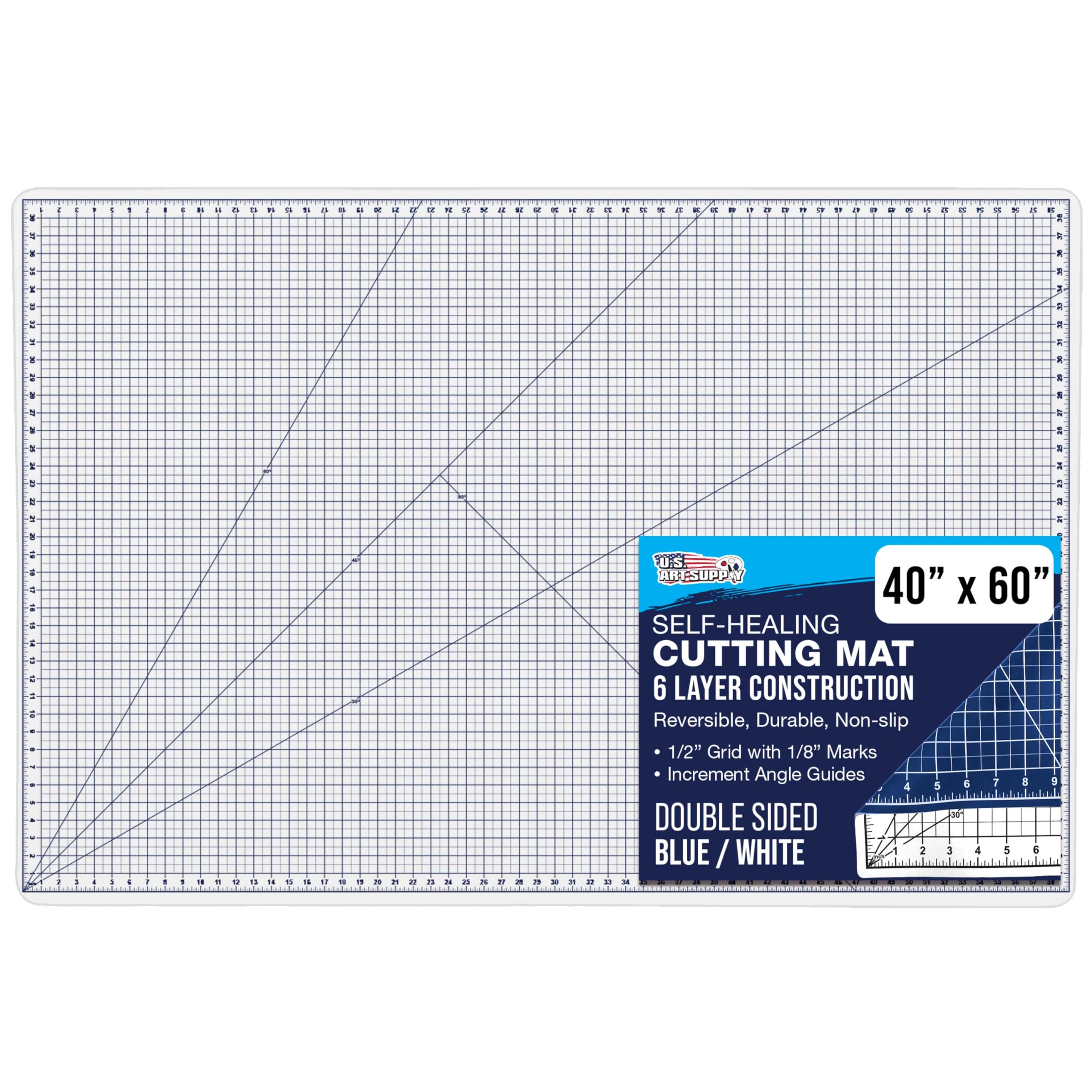 U.S. Art Supply 40" x 60" WHITE/BLUE Professional Self Healing 5 - 6 Layer Double Sided Durable Non-Slip Cutting Mat Great for Scrapbooking, Quilting, Sewing and all Arts & Crafts Projects