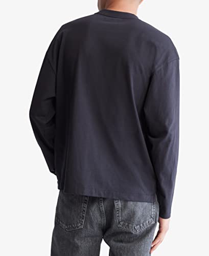 Calvin Klein Men's Relaxed Fit Archive Logo Crewneck Long Sleeve Tee, Black Beauty, Small