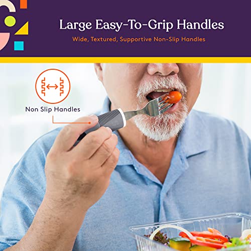 Special Supplies Adaptive Utensils (5-Piece Kitchen Set) Wide, Non-Weighted, Non-Slip Handles for Hand Tremors, Arthritis, Parkinsonās or Elderly Use - Stainless Steel (Grey)