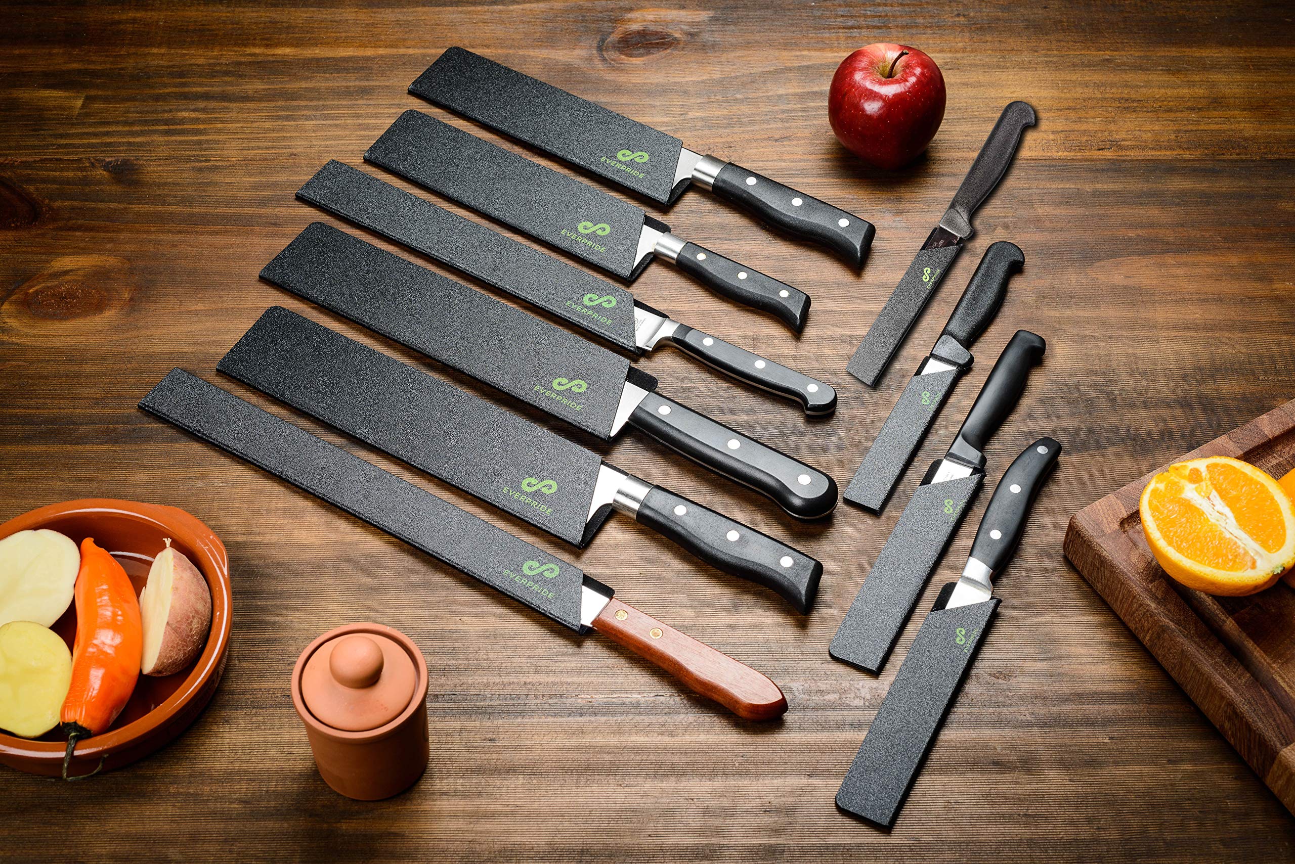 EVERPRIDE Chef’s Knife Roll Bag PLUS Knife Guard Set (10-Piece Set) Canvas and Leather Knife Bag Holds 10 Knives and Cooking Tools – Felt-Lined and BPA Free Knife Sheath Set – Knives Not Included