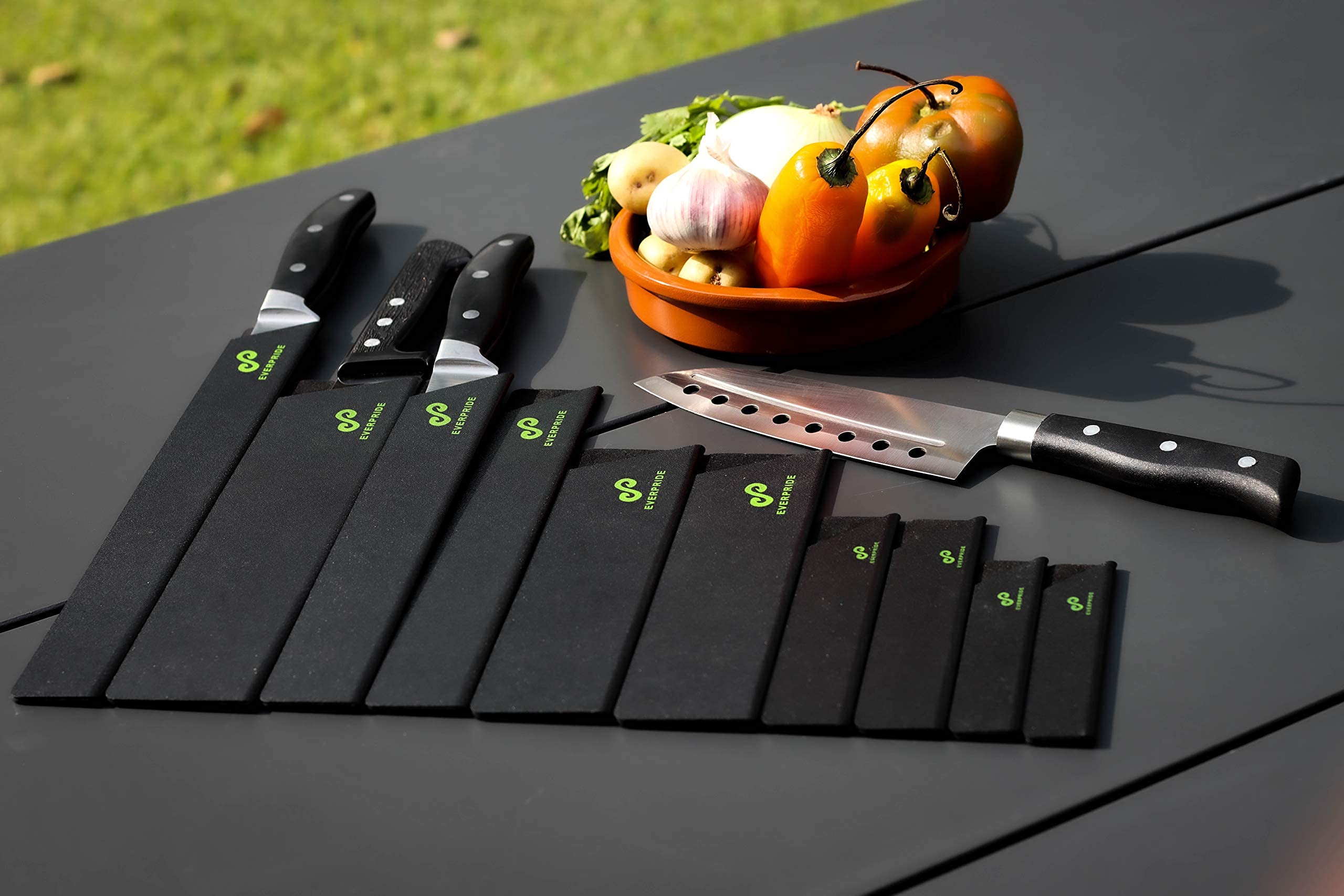 EVERPRIDE Chef’s Knife Roll Bag PLUS Knife Guard Set (10-Piece Set) Canvas and Leather Knife Bag Holds 10 Knives and Cooking Tools – Felt-Lined and BPA Free Knife Sheath Set – Knives Not Included