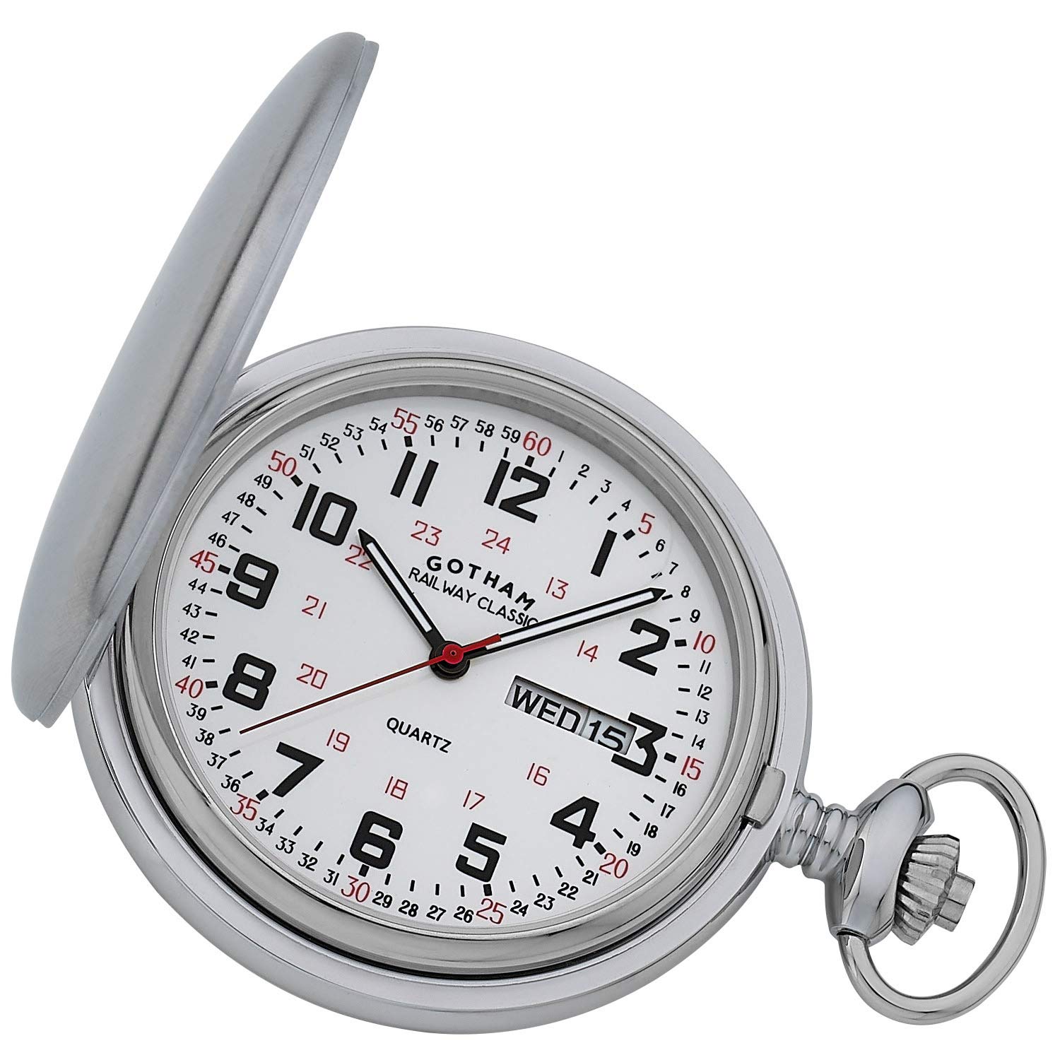 Gotham Men's Railway Classic Stainless Steel Analog Quartz Day/Date Hunter Pocket Watch # GWC14110S