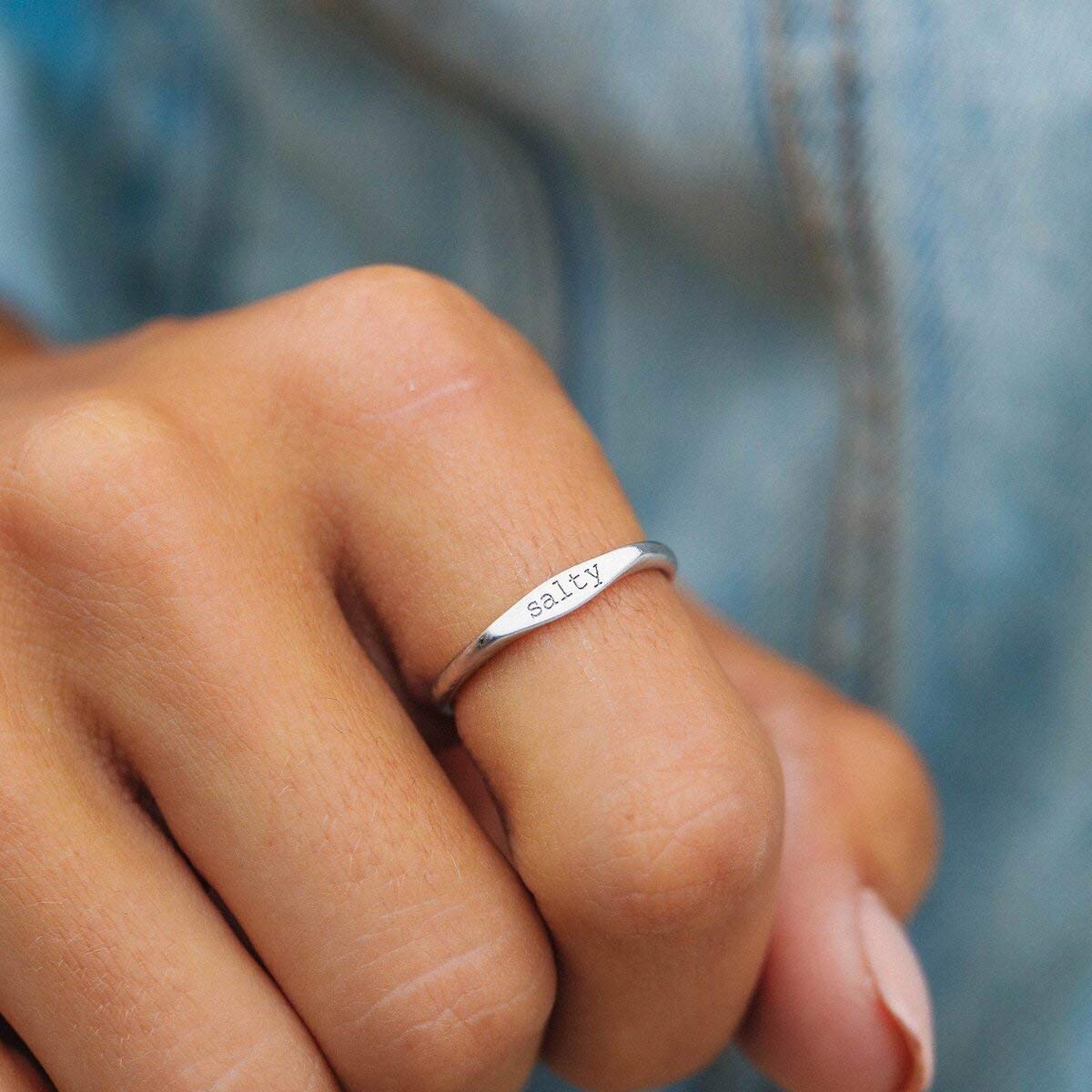 Pura Vida Salty Vibes Stackable Ring - .925 Sterling Silver Band, Brass Base - Size 8