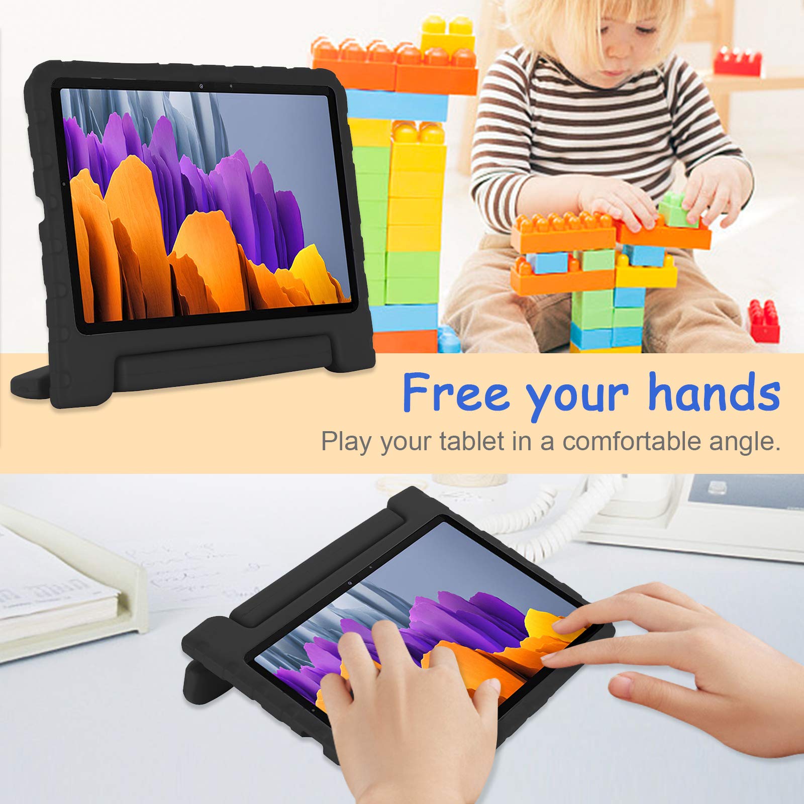 Kids Case for Samsung Galaxy Tab S7/S8 11" (2020/2022), Techcircle Handle Stand Lightweight EVA Foam Bumper Protective Rugged Drop Protection Child Proof Cover for Galaxy Tab S8/S7 SM-X700/T870, Black