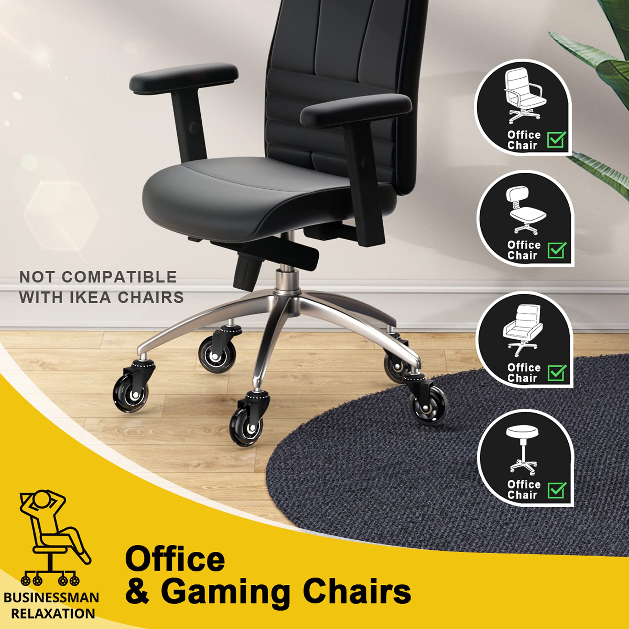 Office Chair Wheels,Heavy Duty Casters Set of 5,Caster Wheels 3 Inch, Suitable for All Floors (Carpet, Hardwood), Rubber Replacement Casters That Most Computer Chairs, Game Chairs,Desk Chairs Can Use
