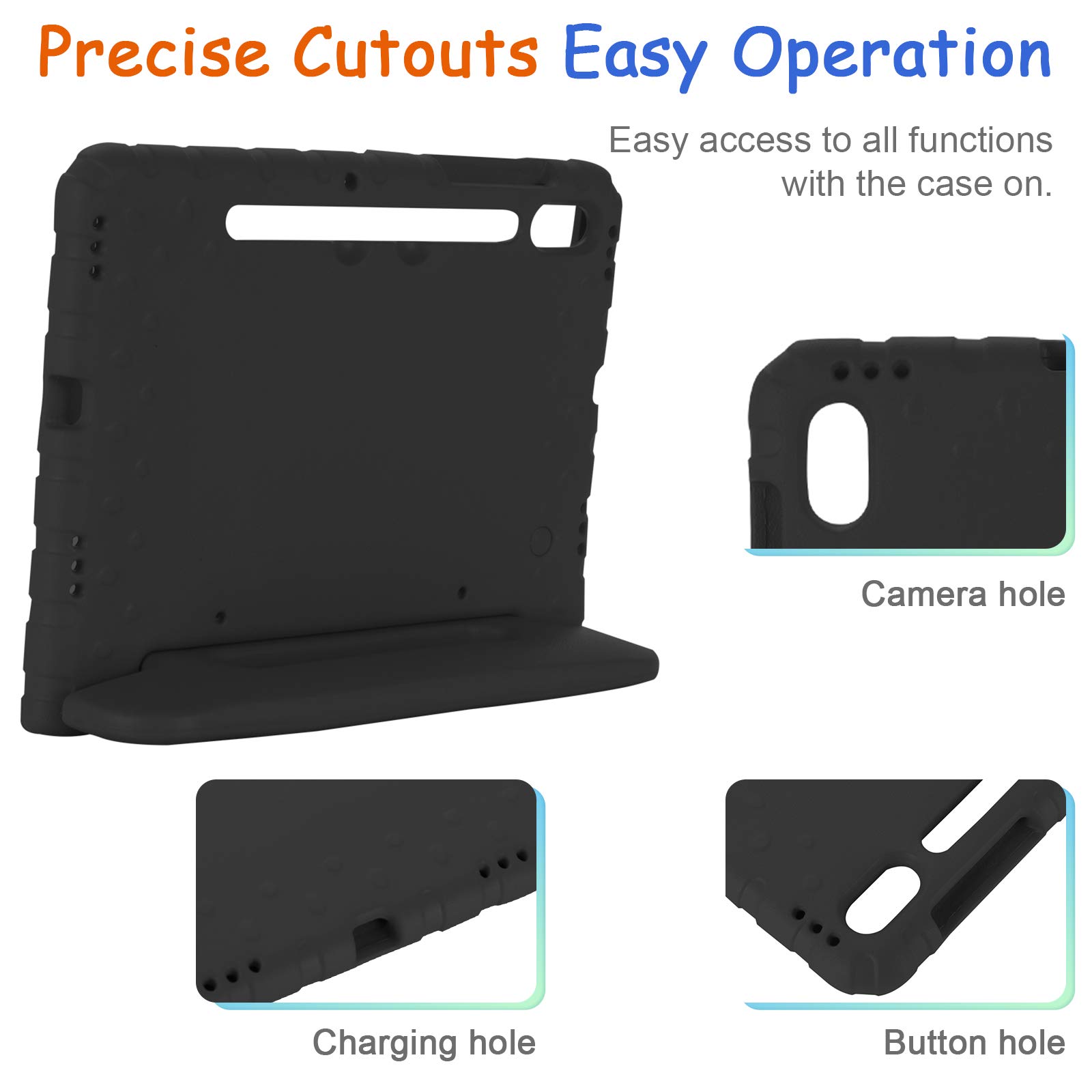 Kids Case for Samsung Galaxy Tab S7/S8 11" (2020/2022), Techcircle Handle Stand Lightweight EVA Foam Bumper Protective Rugged Drop Protection Child Proof Cover for Galaxy Tab S8/S7 SM-X700/T870, Black