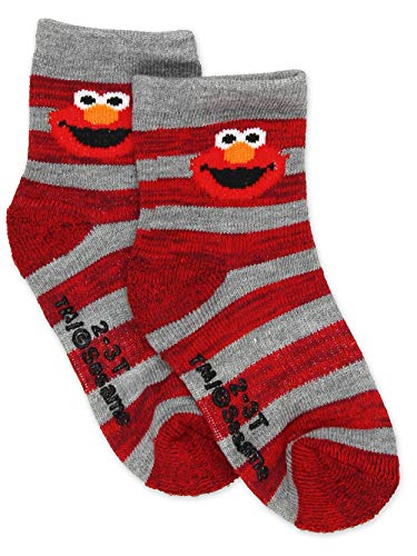 Sesame Street Elmo Baby Toddler Boy's Girl's 3 Pack Crew Socks with Grippers (2-3T, Red)