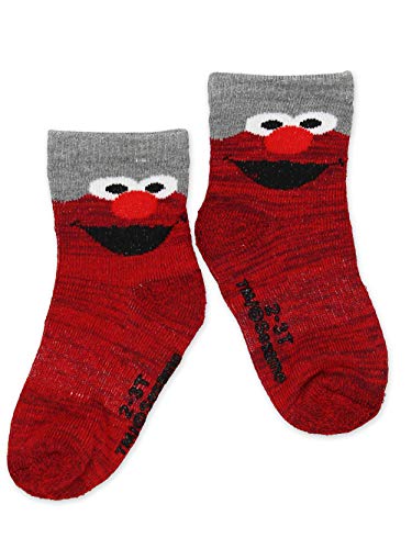 Sesame Street Elmo Baby Toddler Boy's Girl's 3 Pack Crew Socks with Grippers (2-3T, Red)